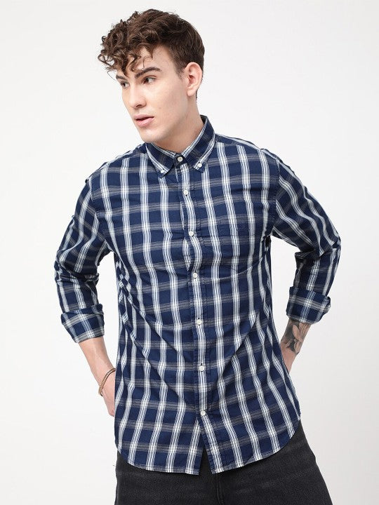 Shop Gant Blue Checked Regular Fit Shirt - GANT India
