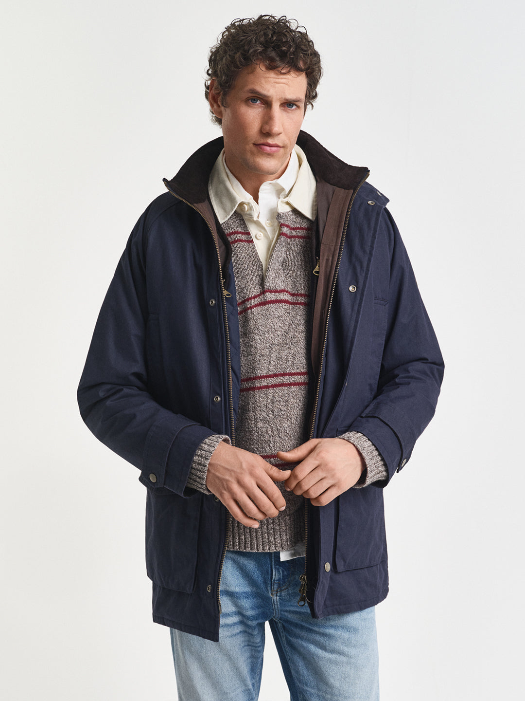 Shop Gant Men Blue Solid Collar Jacket - GANT India