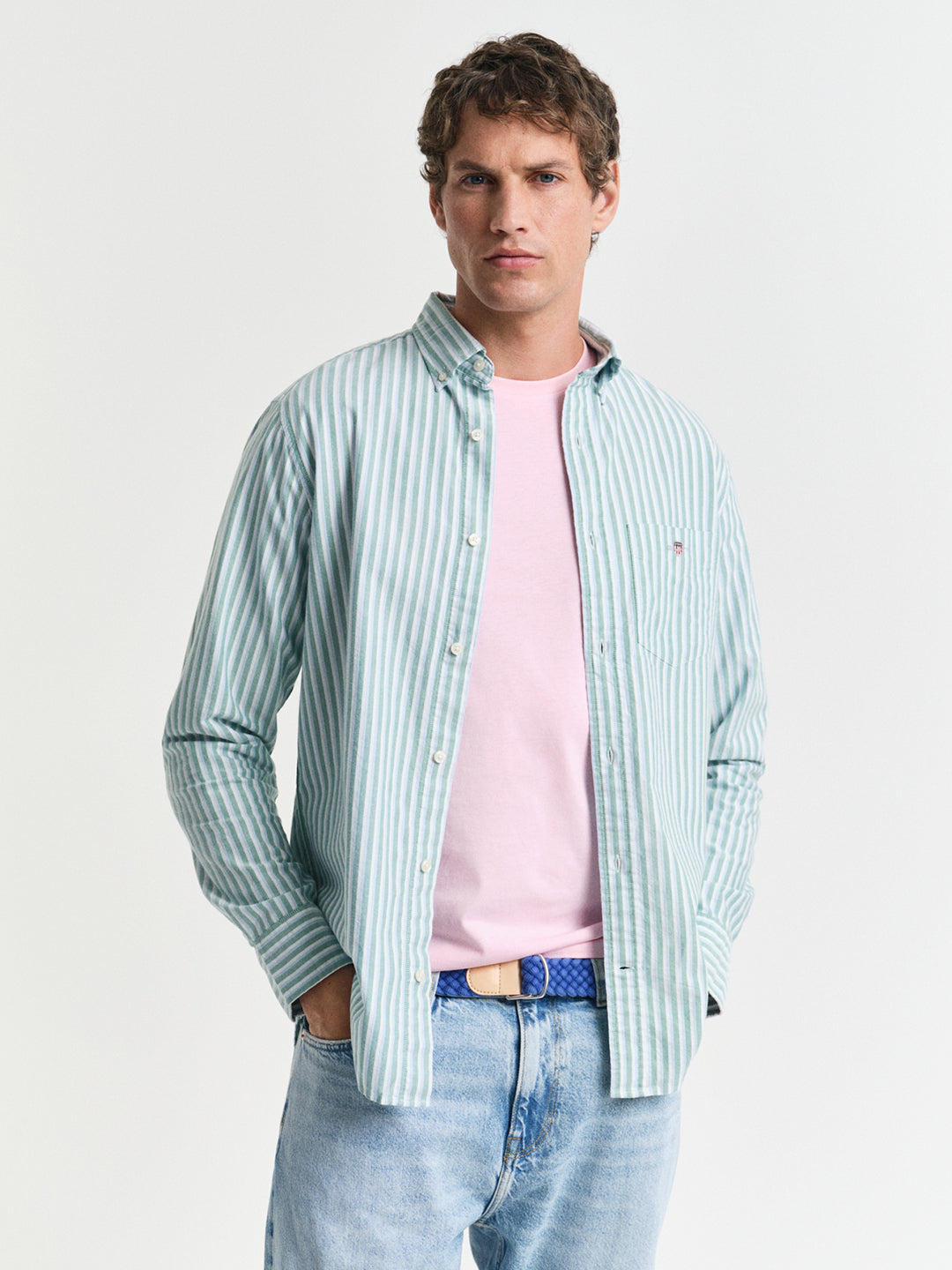 Shop Gant Men Green Button-Down Collar Full Sleeves Shirt Online