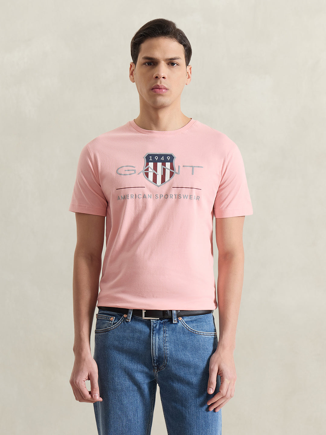 Shop GANT Men Pink Printed T-Shirt Online