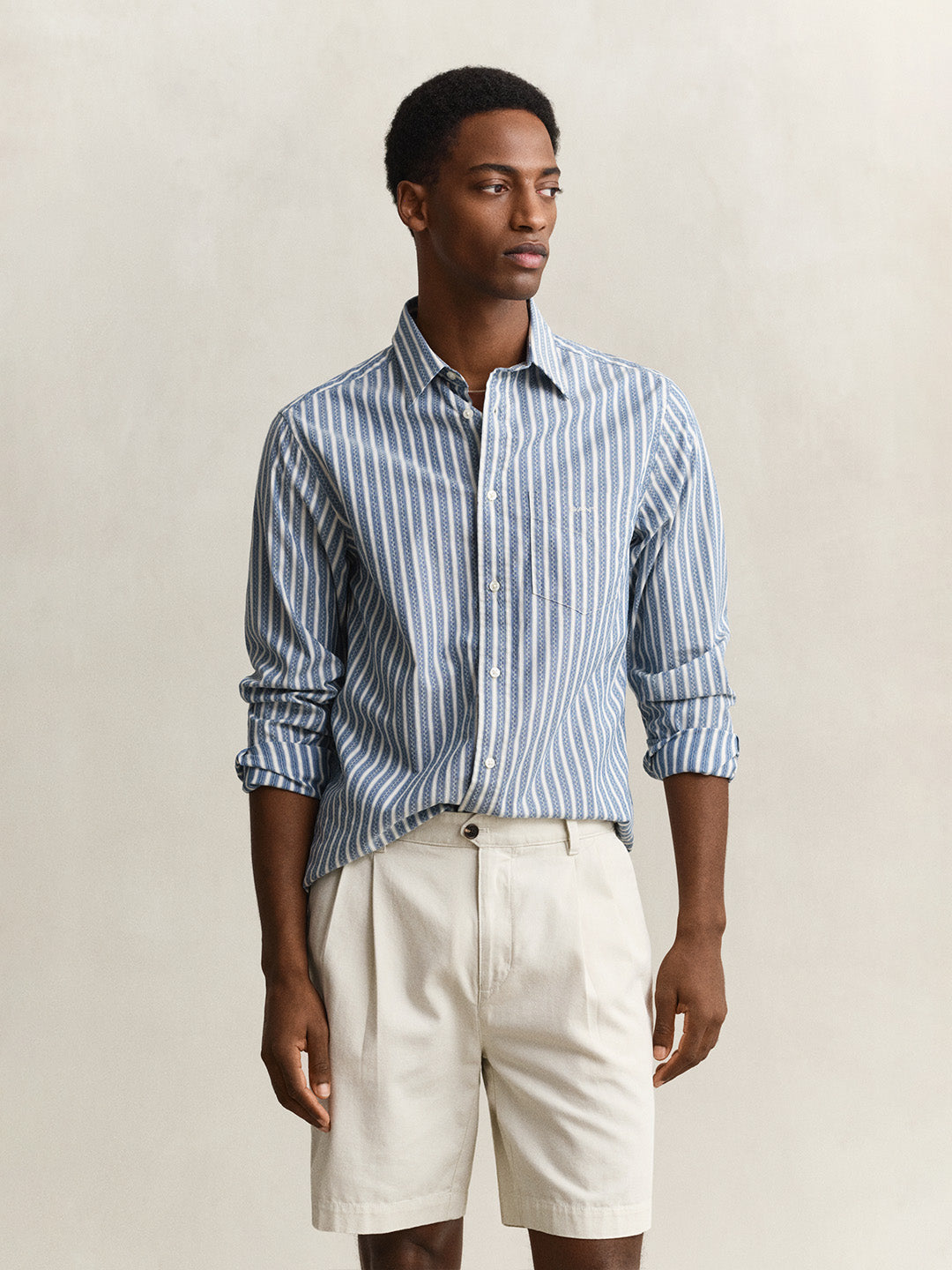 Shop GANT Men Blue Dobby Striped Cotton Shirt Online