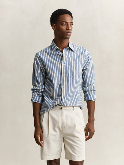 Shop GANT Men Blue Dobby Striped Cotton Shirt Online