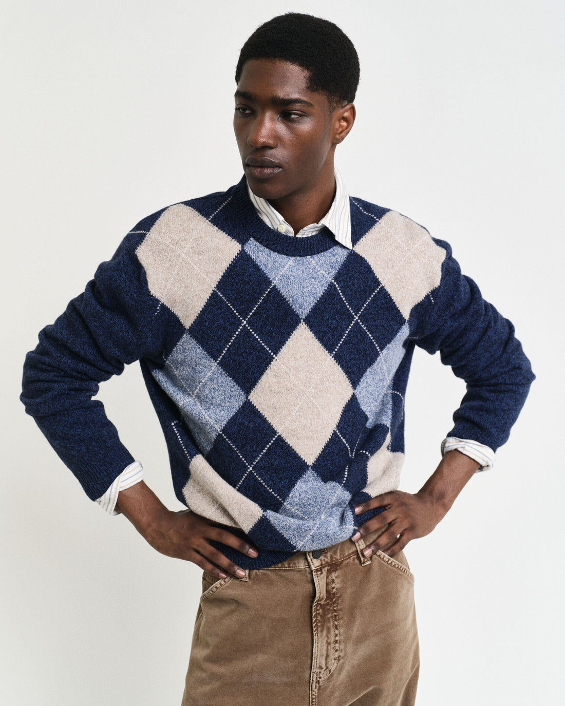 Shop Gant Men Blue Checked Round Neck Full Sleeves Pullover Style ...