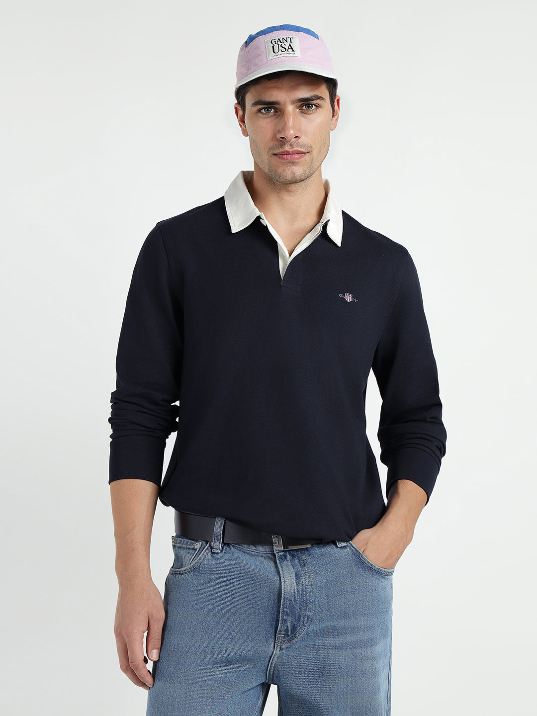 Shop Gant Men Blue Solid Collar Sweatshirt - GANT India
