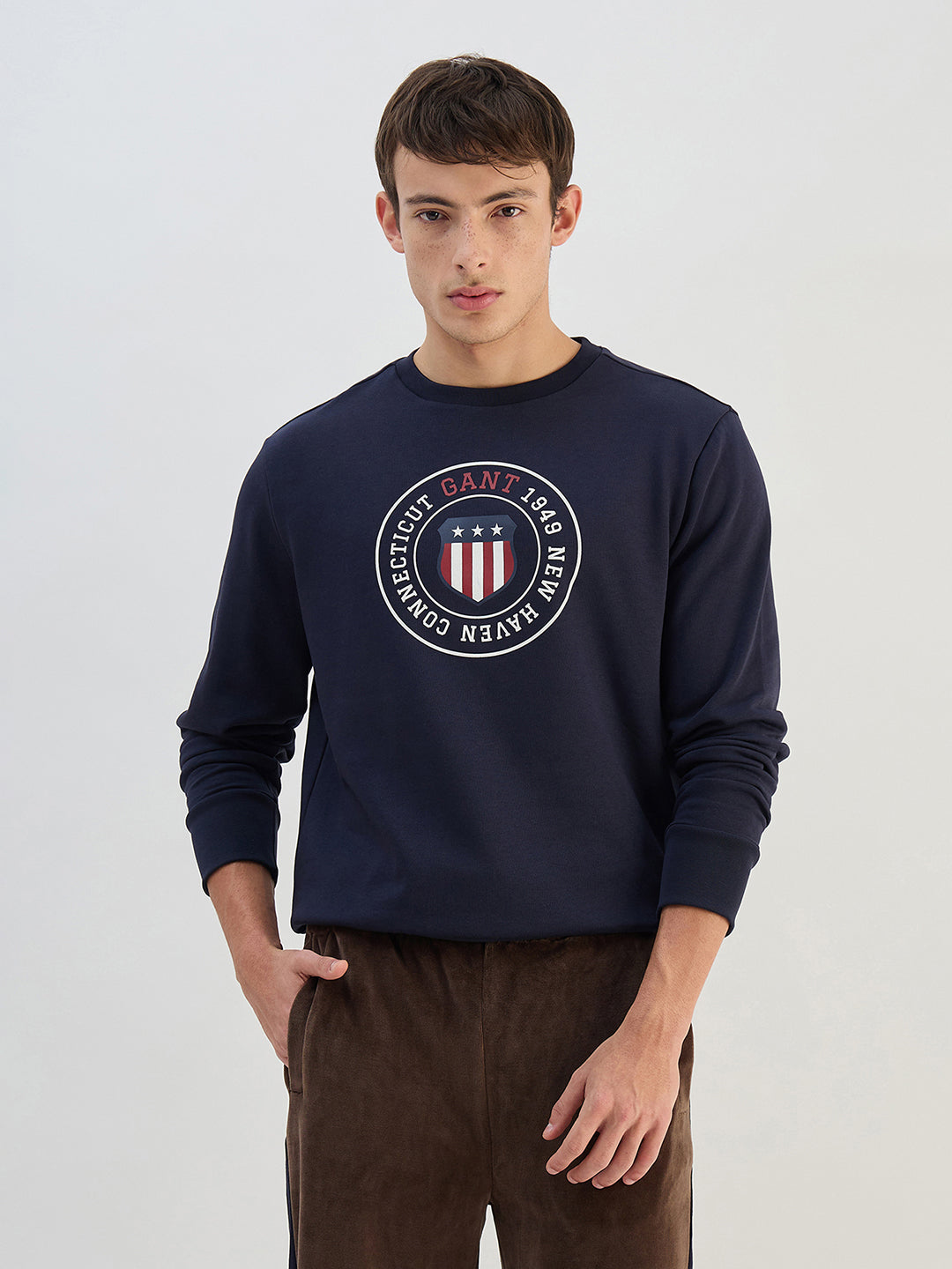Shop Gant Men Navy Blue Solid Round Neck Sweatshirt - GANT India