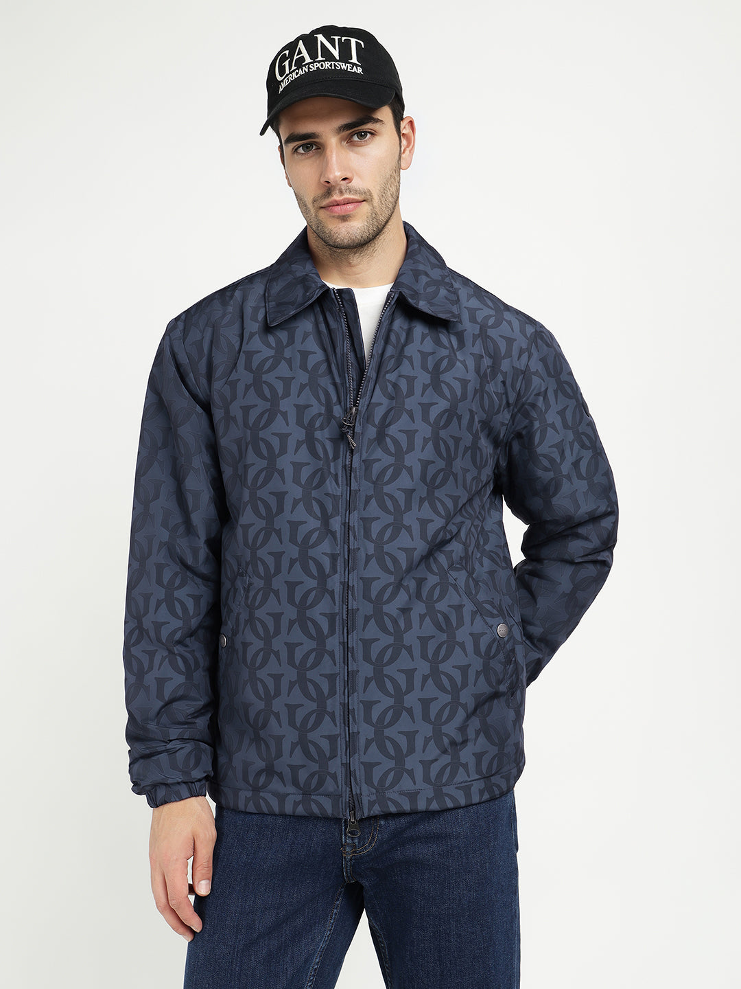 Shop Gant Men Blue Solid Collar Jacket - GANT India