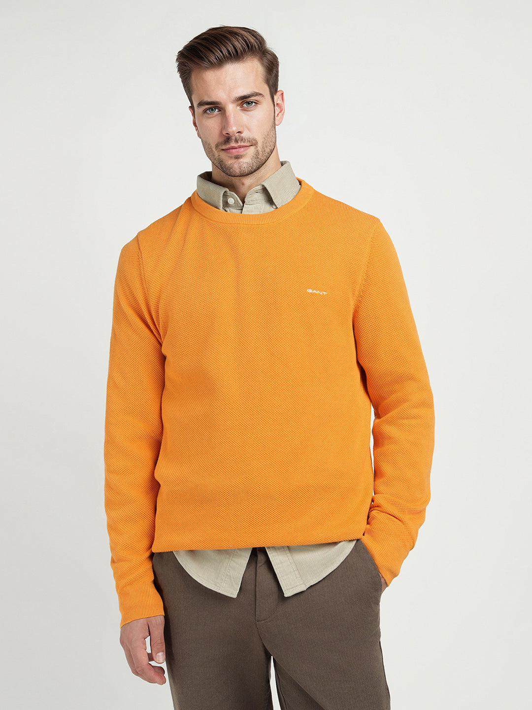 Shop Gant Men Yollow Solid Crew Neck Sweater - GANT India