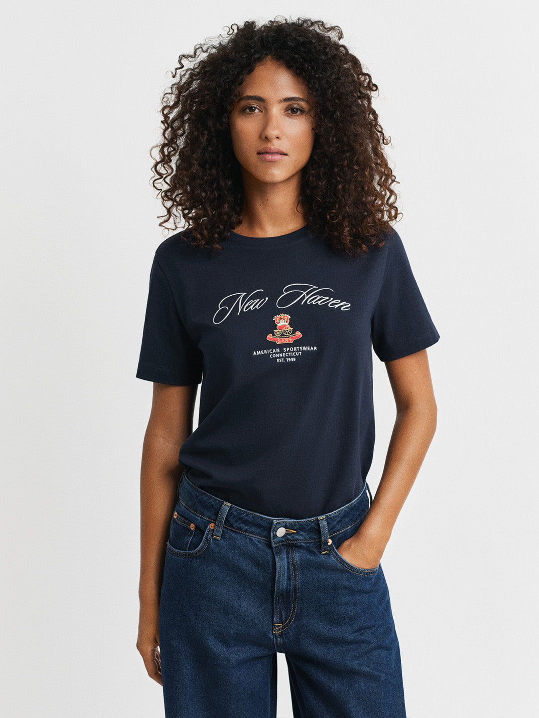 Shop GANT Women Navy Blue Crest Printed T-Shirt Online