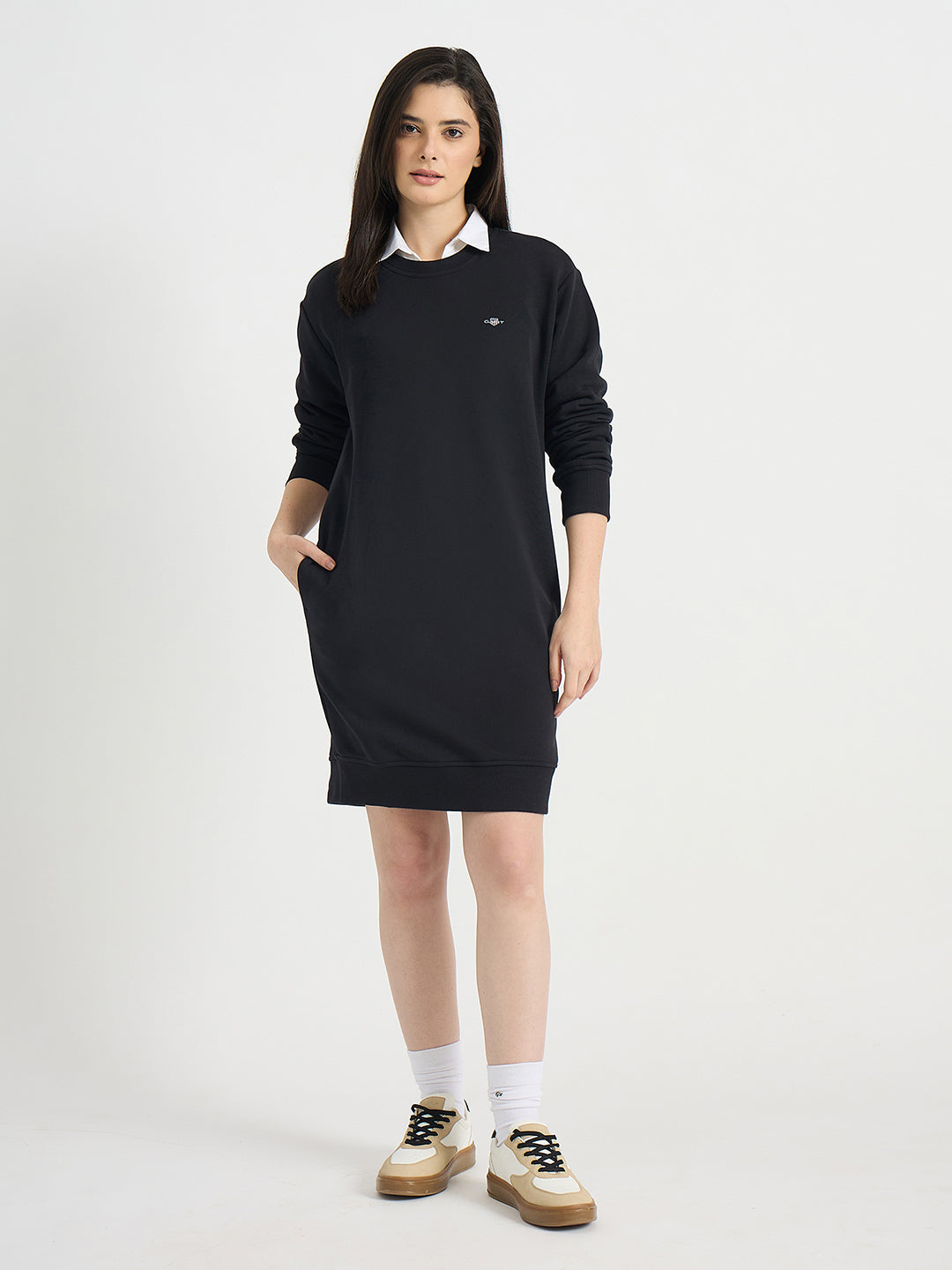 Shop GANT Women Black Relaxed Fit Sweat Dress - Gant India