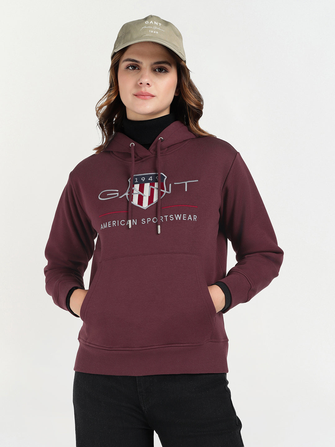 Shop Gant Women Red Graphic Hooded Sweatshirt Online